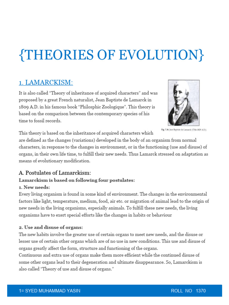 Lamarckism: Evolutionary Theory Explained | PDF | Natural Selection ...