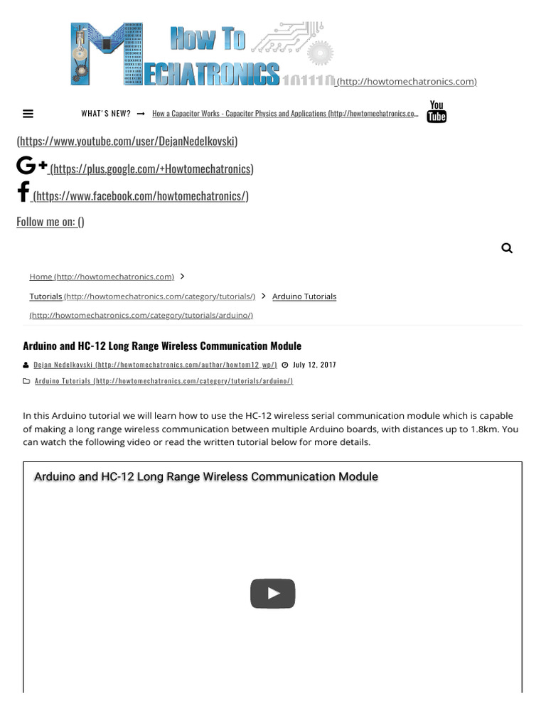 Arduino and HC-12 Long Range Wireless Communication Module - HowToMechatronics | PDF | Bit Rate ...