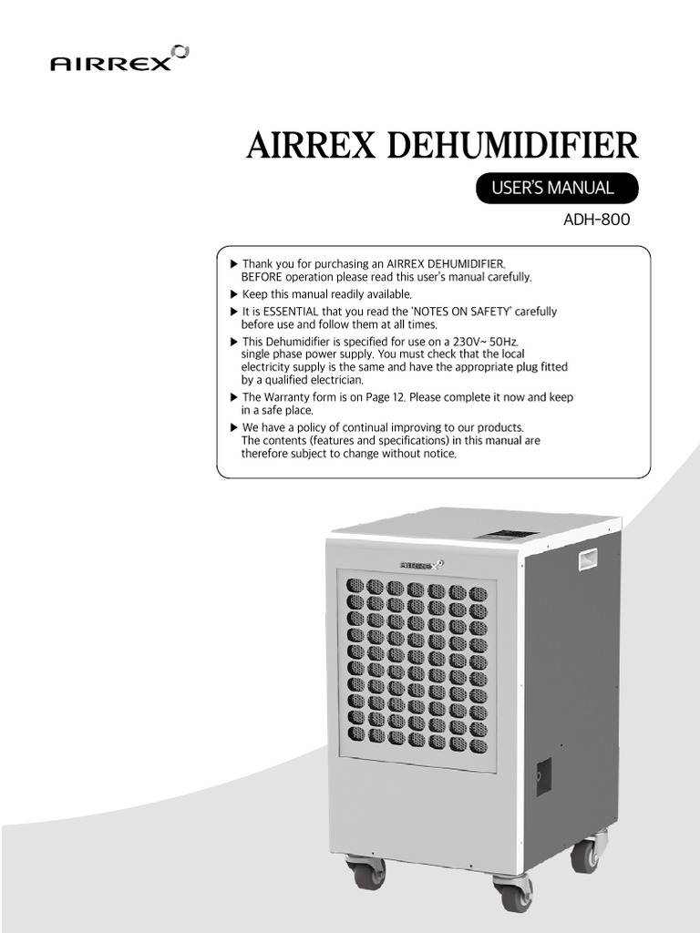 Dehumifider ADH-800 English Manual | PDF | Electrical Connector | Humidity