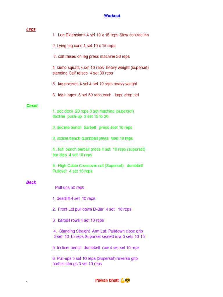 October Workout Routine ?? Pawan Bhatt | PDF | Physical Exercise | Weight