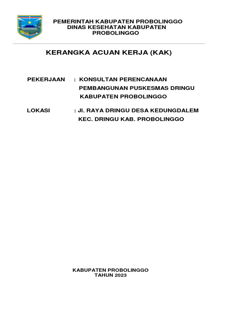 KAK Perencanaan Pembangunan Pusk.dringu 1 | PDF