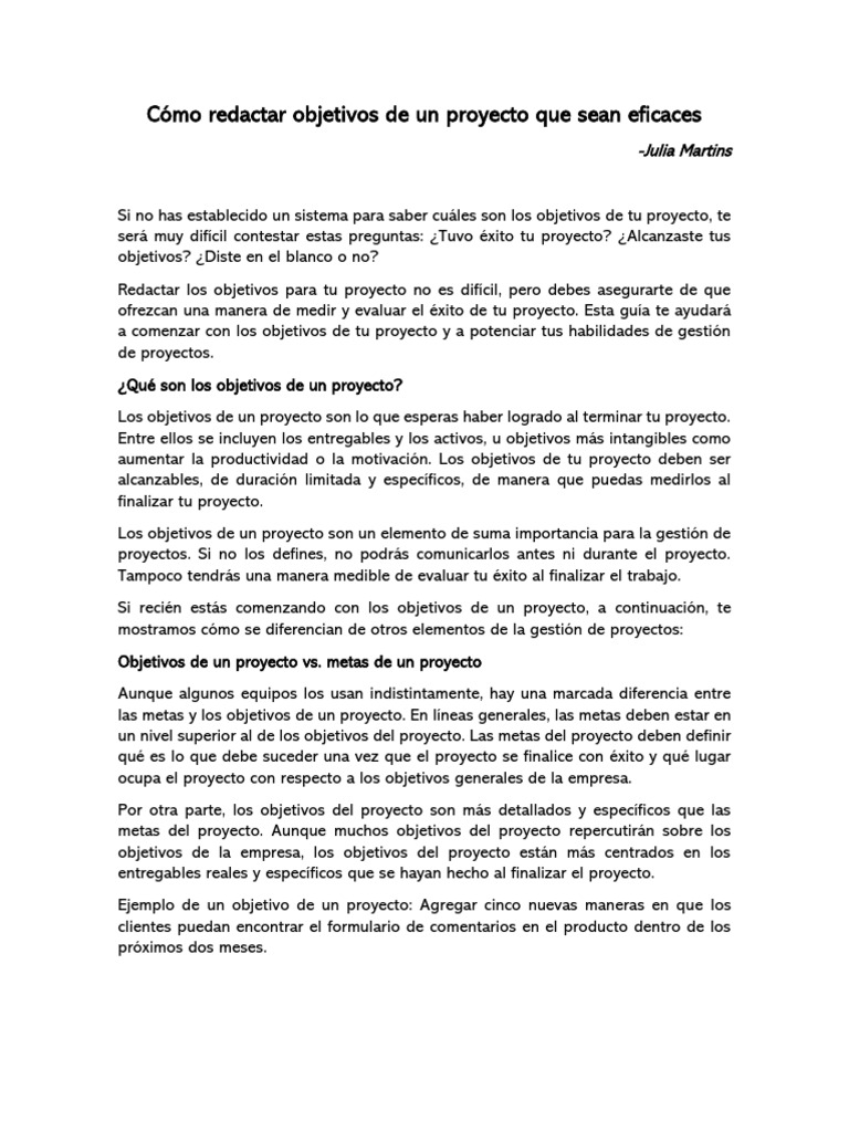 Cómo Redactar Objetivos de Un Proyecto | PDF | Business