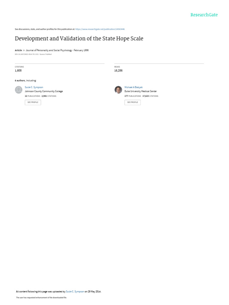 State Hope Scale Development and Validation | PDF | Hope | Validity ...