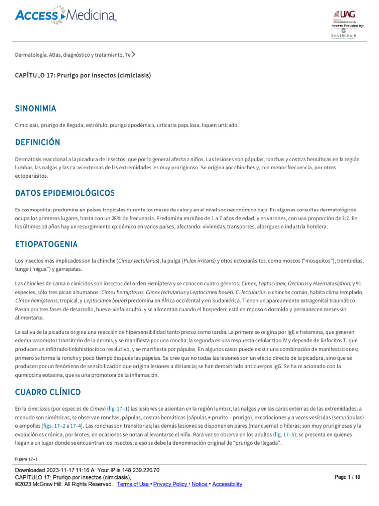 CAPÍTULO 17 - Prurigo Por Insectos (Cimiciasis) | PDF | Insecticida | Especialidades Medicas
