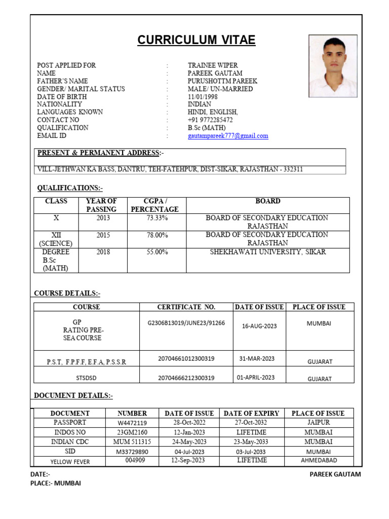 Pareek Gautam CV 2 | PDF