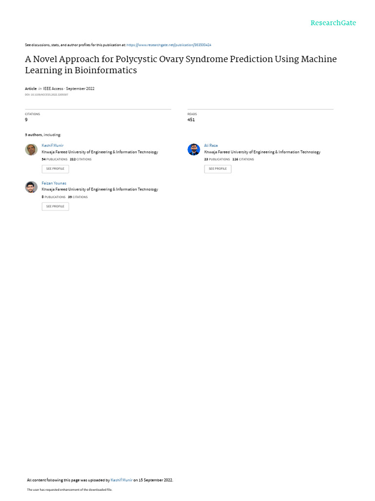 A Novel Approach For Polycystic Ovary Syndrome Prediction Using Machine Learning in ...