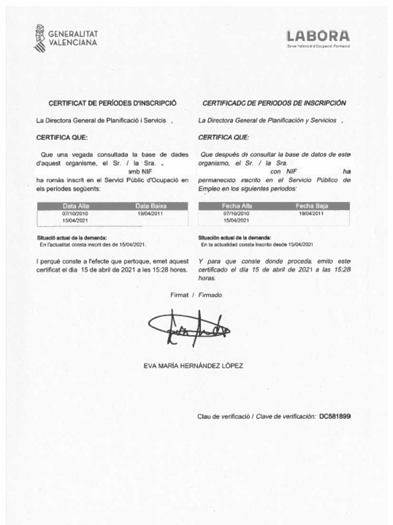 Modelo Certificado Periodos de Inscripción en Labora | PDF