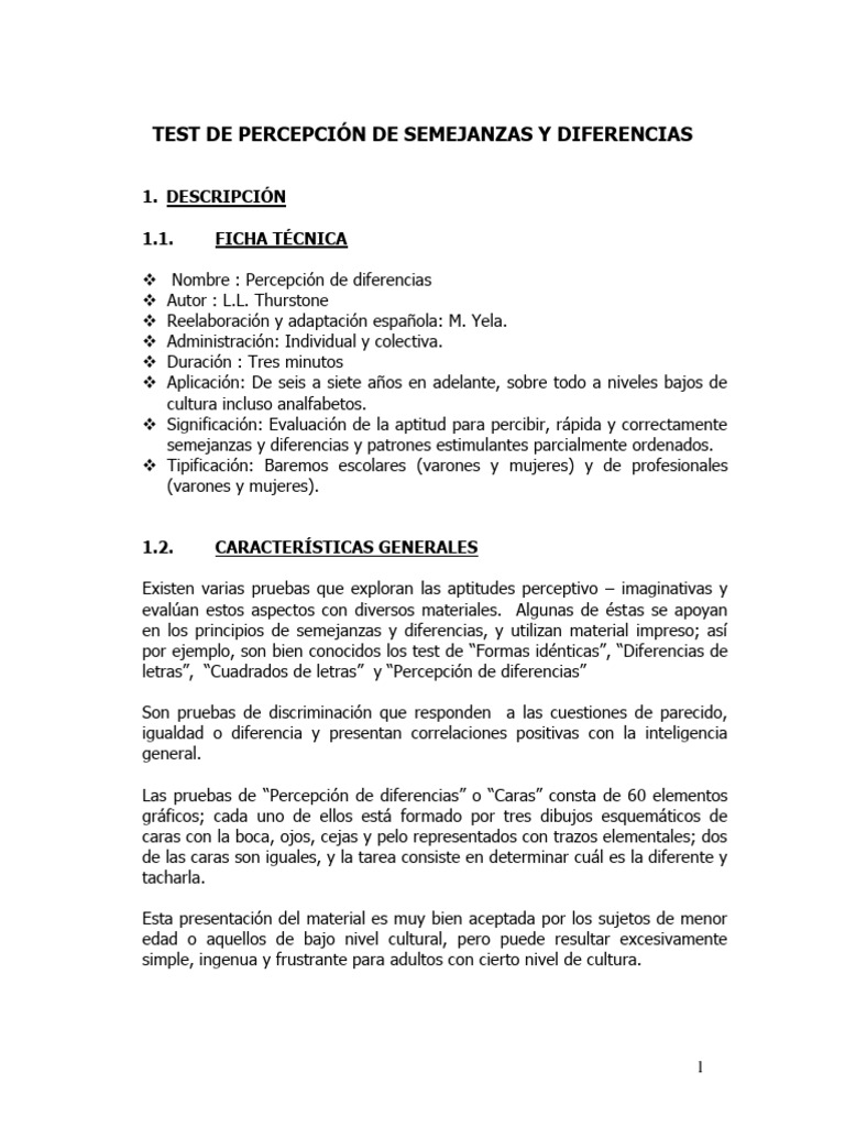 Test de caras de L.L. Thurstone (PERCEPCION Y DE SEMEJANZAS Y ...