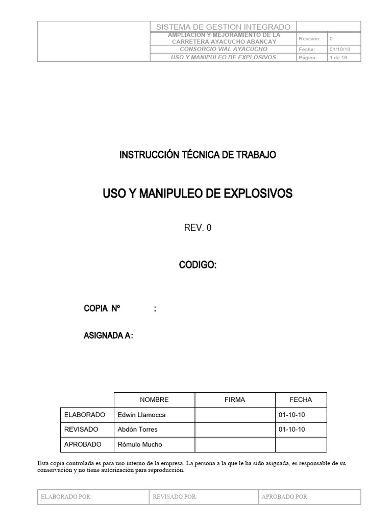 Procedimiento de Uso y Manipuleo de Explosivos | PDF | Materiales | Naturaleza