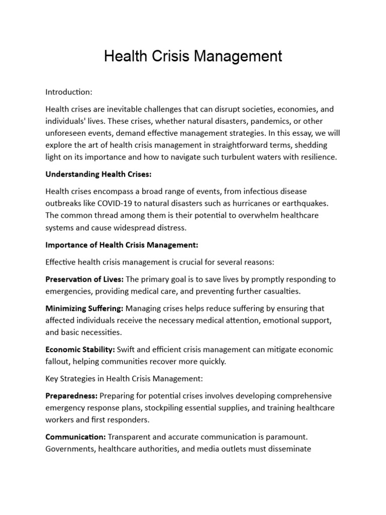 Health Crisis Management | PDF | Crisis Management | Emergency Management