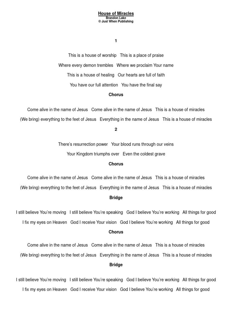 Lyrics - House of Miracles | PDF