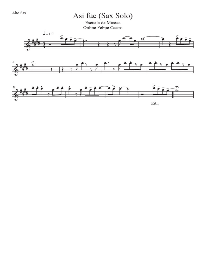 Asi Fue (Sax Solo) - Alto Sax | PDF