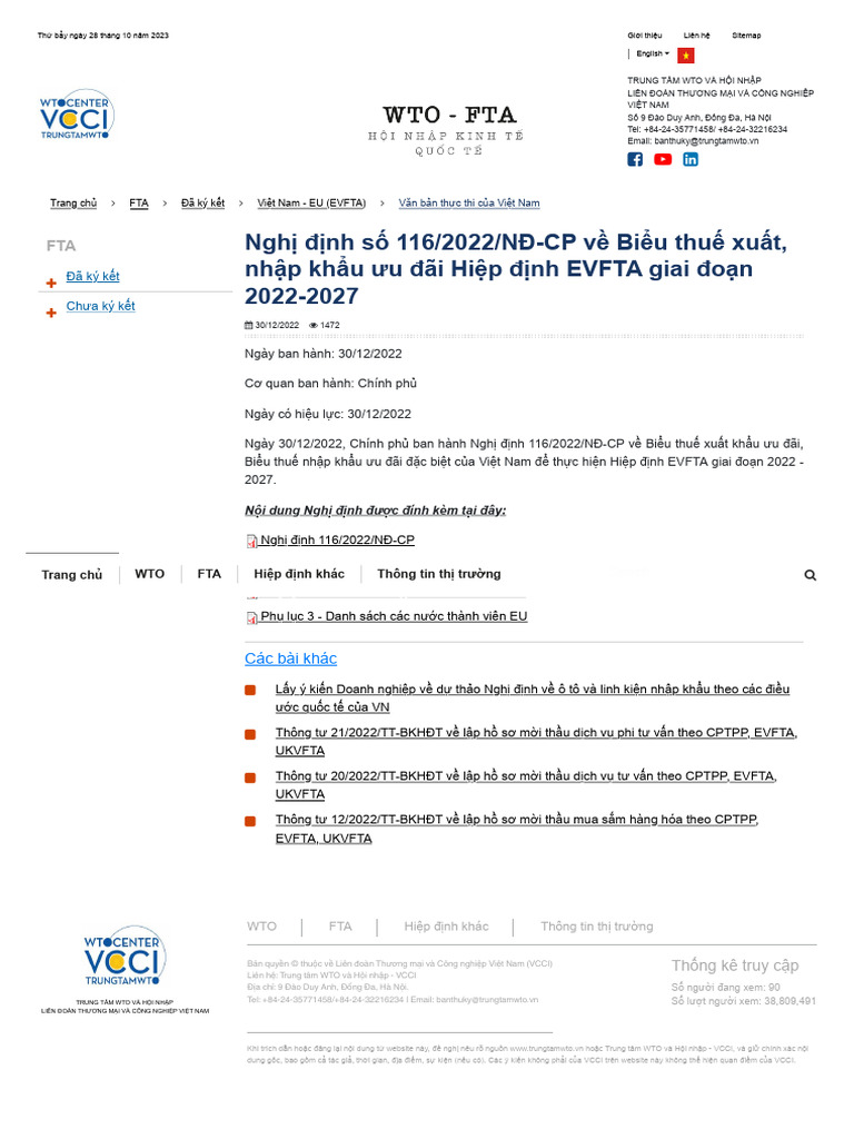 TTWTO VCCI - (FTA) Nghị định số 1162022NĐ-CP về Biểu thuế xuất, nhập khẩu ưu đãi Hiệp định EVFTA ...