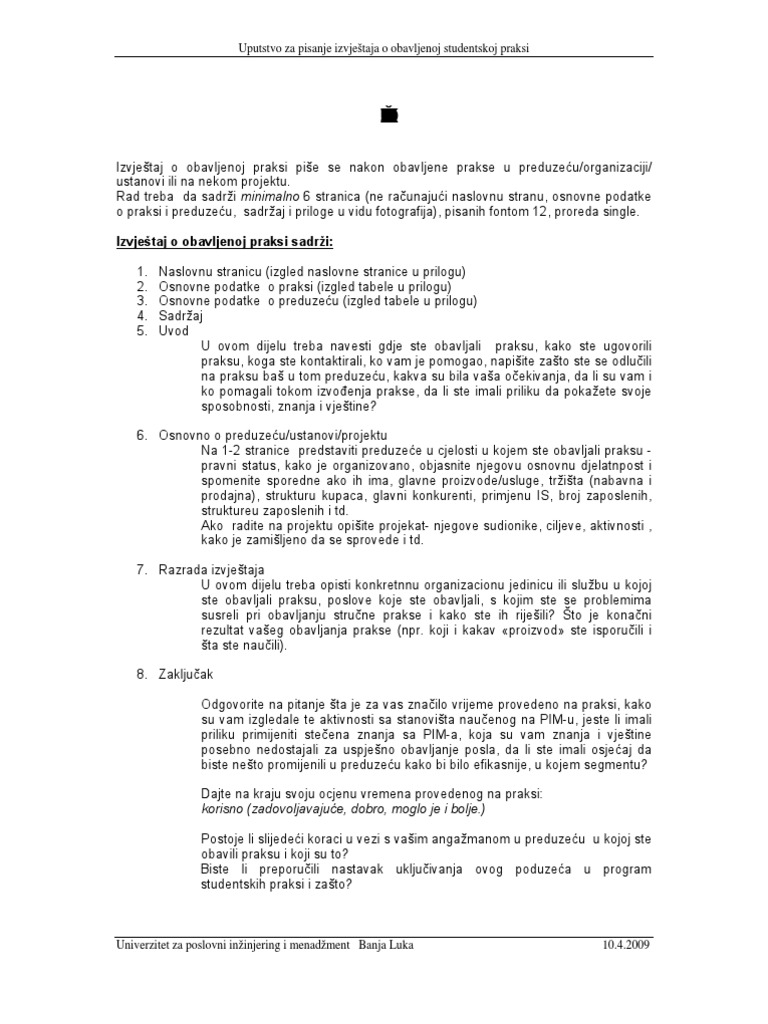 Uputstvo Za Pisanje Izvjestaja I Izvjestaj | PDF