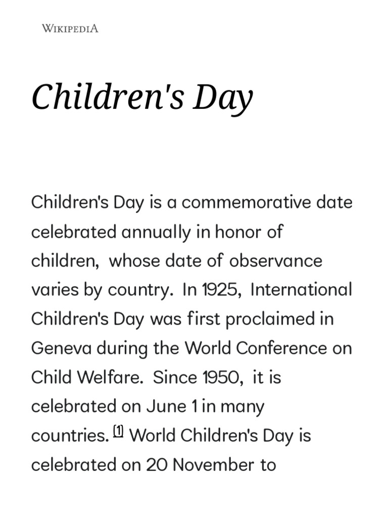 Children's Day - Wikipedia | PDF | Childhood | Family