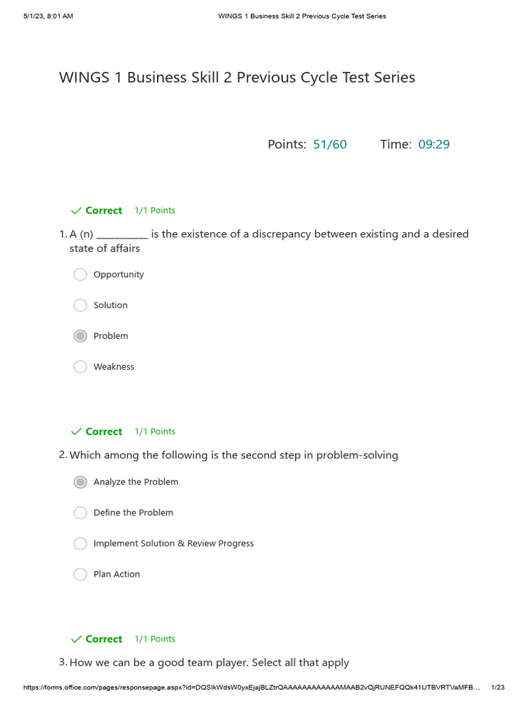 WINGS 1 Business Skill 2 Previous Cycle Test Series | PDF | Scrum ...