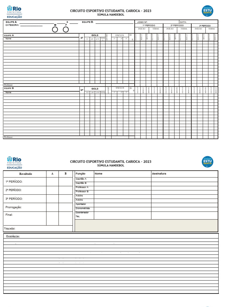 Súmula - Handebol NOVA | PDF | Esportes | Futebol