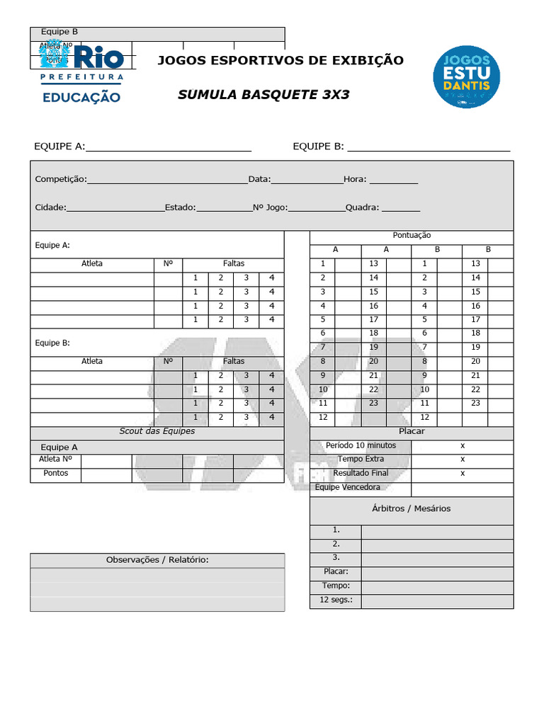 Súmula Basquete 3X3 Nova | PDF | Esportes