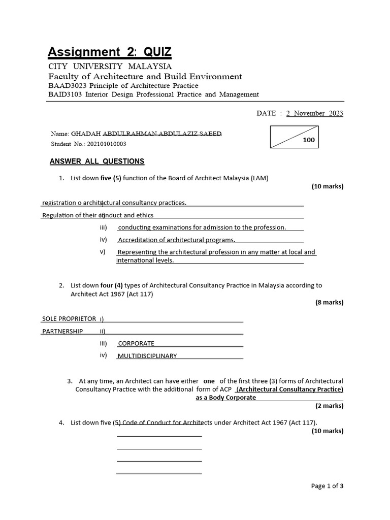 Ghadah Abdulrahman Abdulaziz Saeed Quiz | PDF | Architect | Consultant