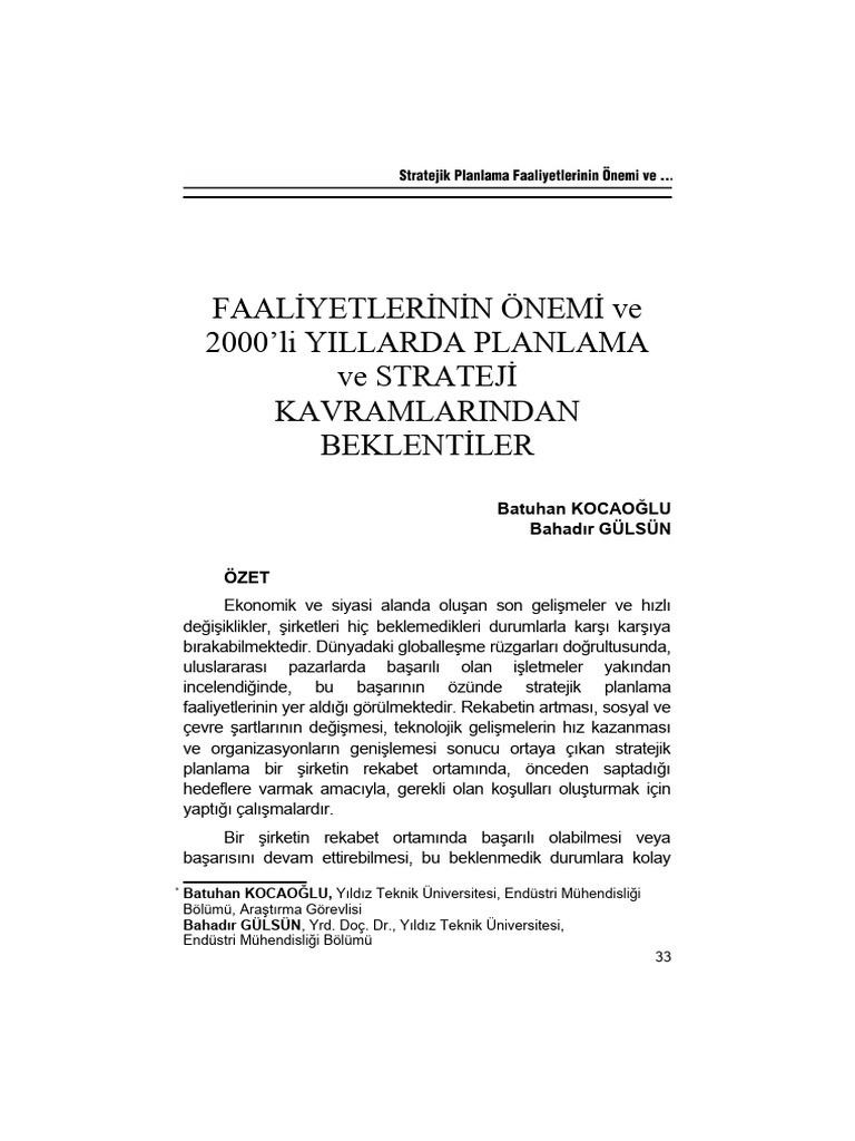 STRATEJ - K PLANLAMA FAAL - YETLER - N - N - NEM - Ve 2000 - Li YILLARDA PLANLAMA Ve STRATEJ ...
