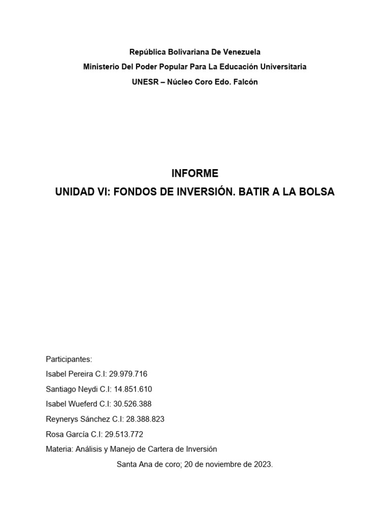 Unidad Vi. Analisis y Manejo de Carteras de Inversion | PDF | Fondo de ... Unidad Vi. Analisis y Manejo de Carteras de Inversion | PDF | Fondo de ...