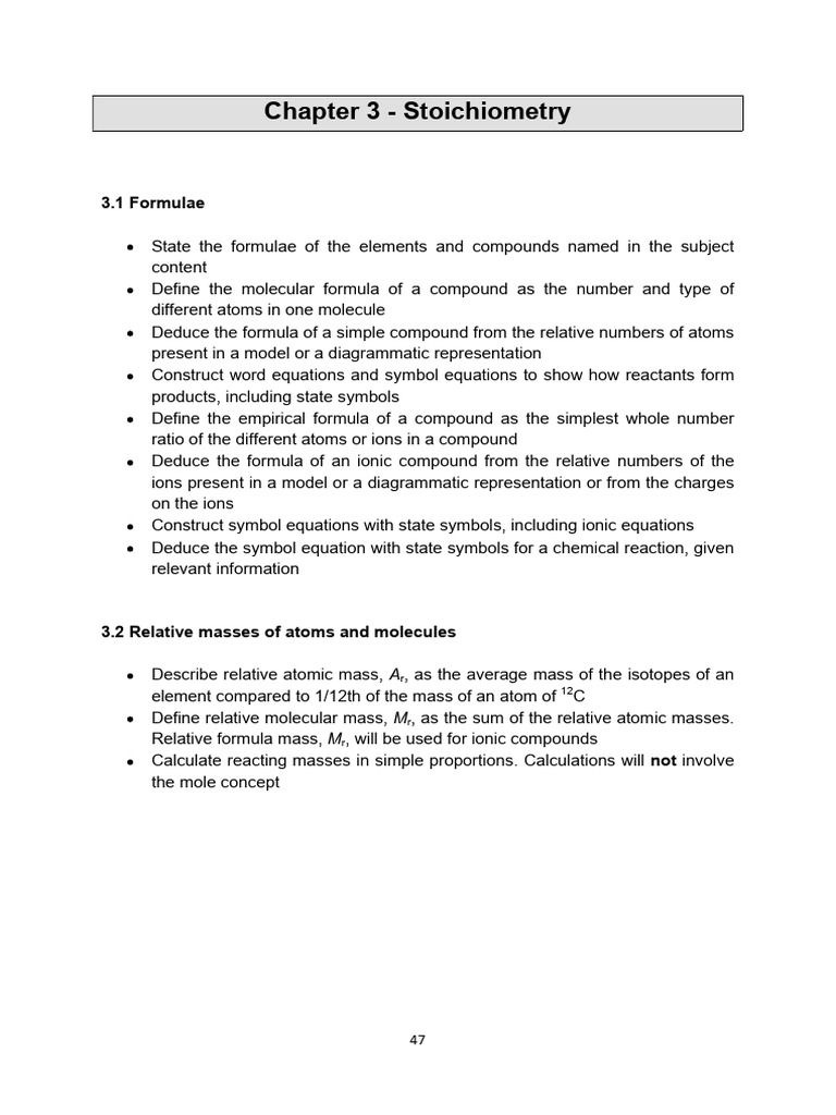 Notes Chapter 3-Stoichiometry | PDF | Molecules | Mole (Unit)