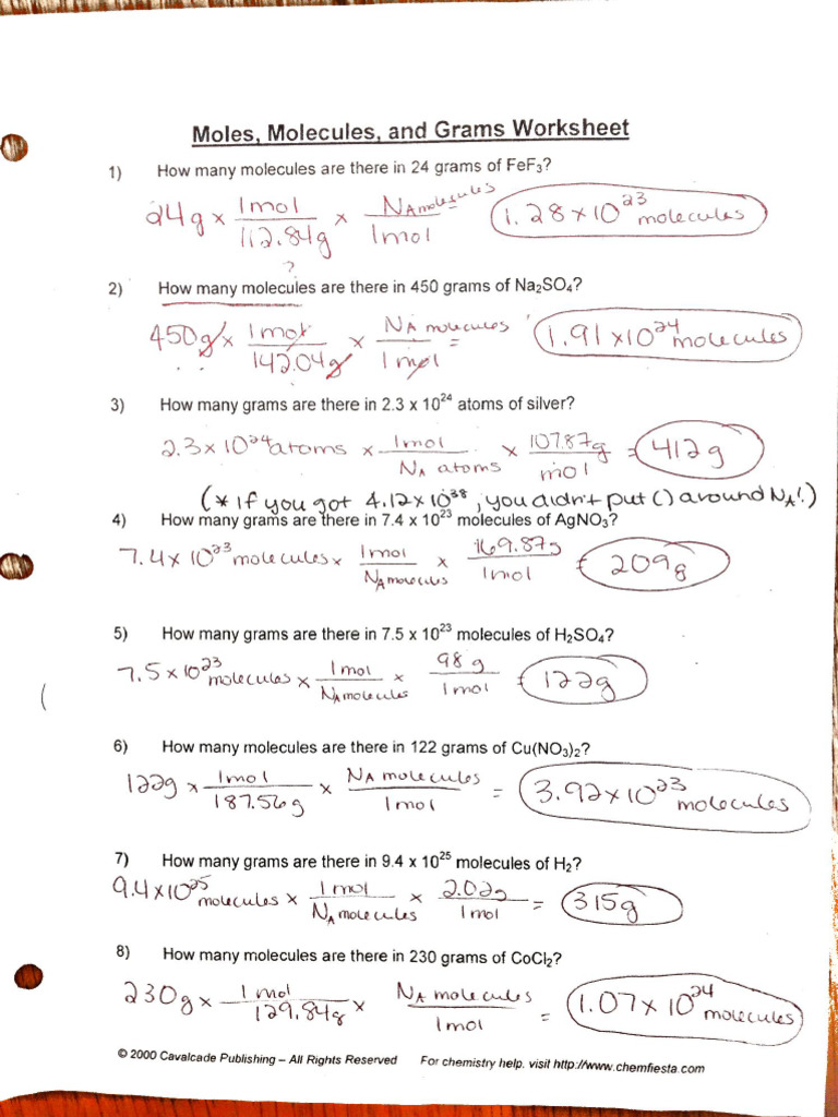 WS8 Moles, Molecules and Grams | PDF