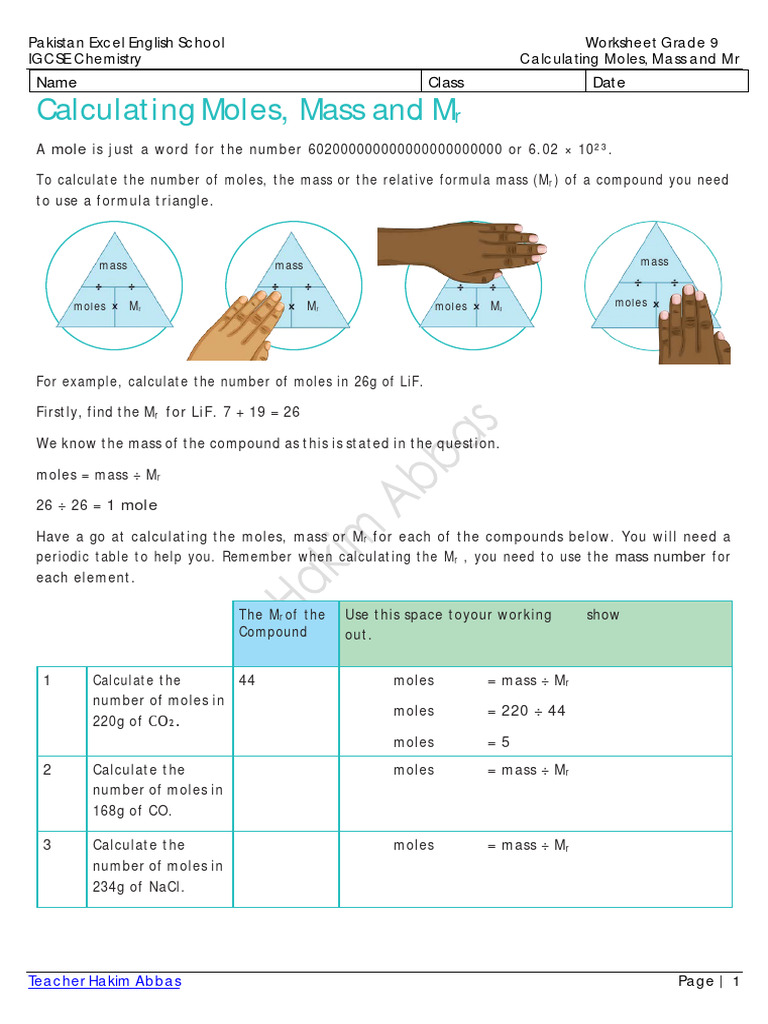 Moles, Mass, and Mr Calculations | PDF | Mole (Unit) | Metrology