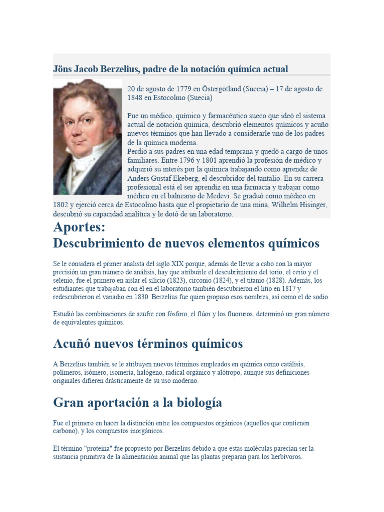 Jöns Jacob Berzelius | PDF | Ciencias fisicas | Química