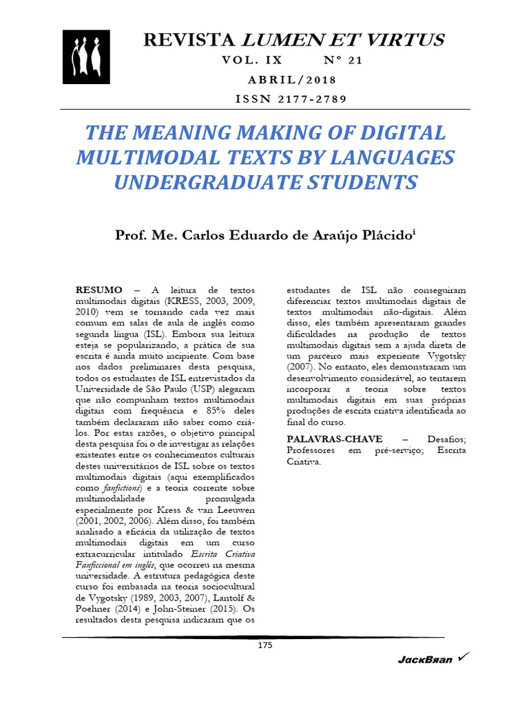 The Meaning Making of Digital Multimodal Texts by Languages Undergraduate Students | PDF ...