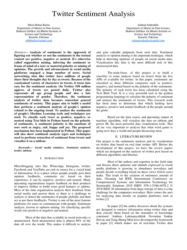Twitter Sentiment Analysis Research Paper | PDF | Computing | Cybernetics