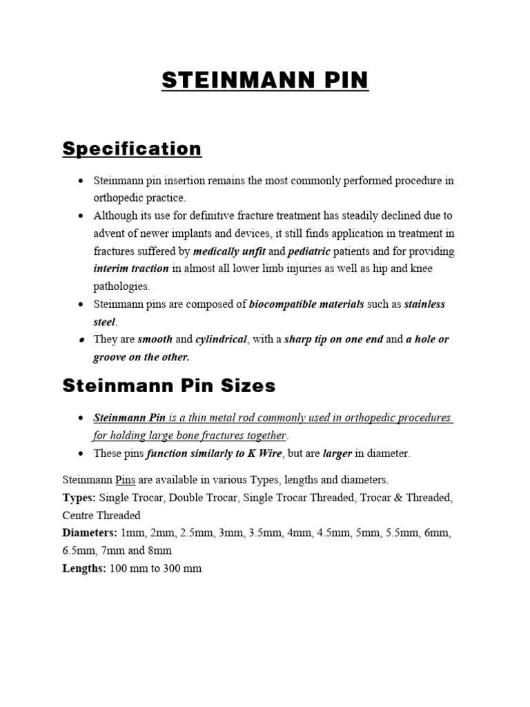 Steinmann Pin | PDF | Implant (Medicine) | Clinical Medicine