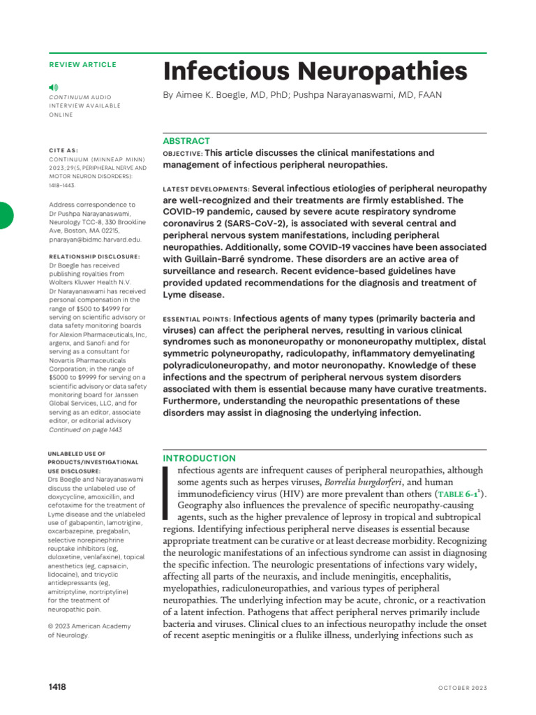 Infectious Neuropathies Overview | PDF | Peripheral Neuropathy | Herpes ...