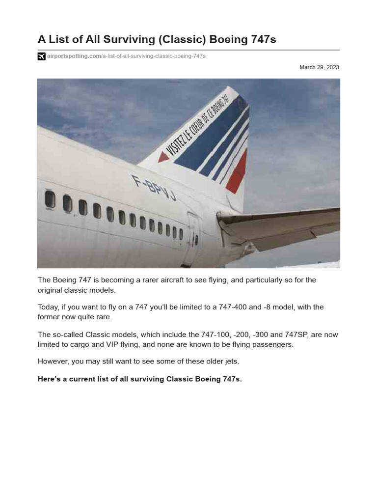 A List of All Surviving (Classic) Boeing 747s - Airport Spotting | PDF ...