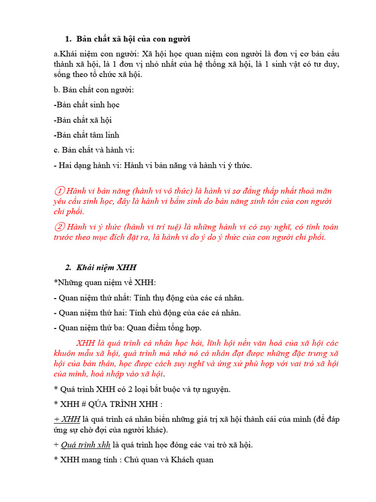 1. Bản chất xã hội của con người: 2. Khái niệm XHH | PDF