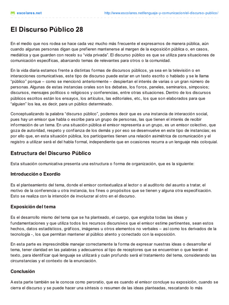 El discurso público (características generales) | PDF | Hablar en ...
