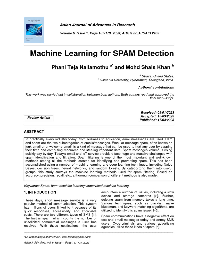 Review (2) - Machine Learning For SPAM Detection 2023 | PDF | Email ...
