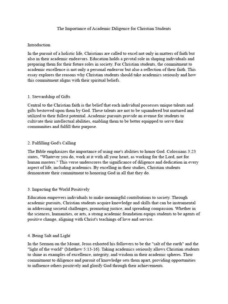 The Importance of Academic Diligence for Christian Students | PDF ...