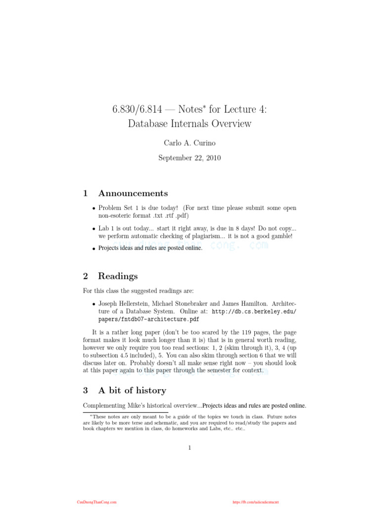 Co-So-Du-Lieu - Carlo-A.-Curino - Mit6 - 830f10 - Lec04-Introduction-To ... Co-So-Du-Lieu - Carlo-A.-Curino - Mit6 - 830f10 - Lec04-Introduction-To ...