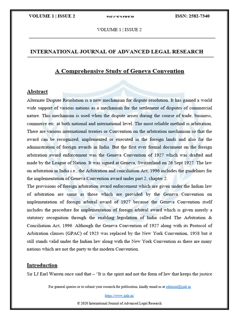 A Comprehensive Study of Geneva Convention | PDF | Arbitration | Treaty