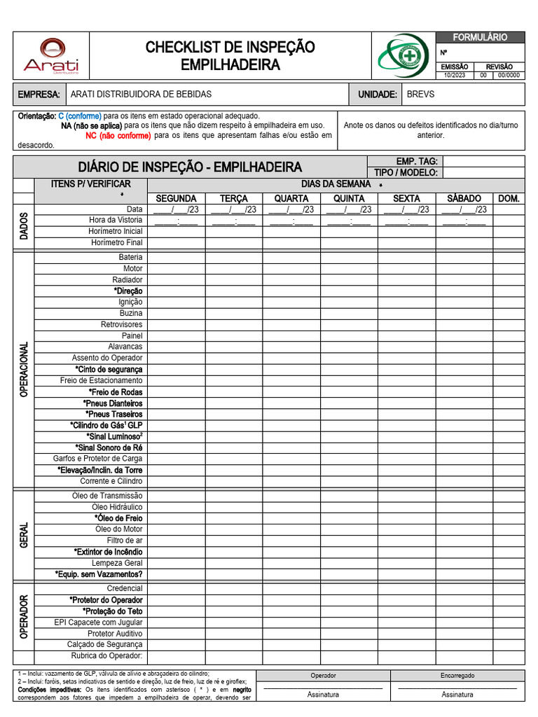 Checklist Empilhadeira | PDF | Empilhadeira | Veículo motorizado Checklist Empilhadeira | PDF | Empilhadeira | Veículo motorizado