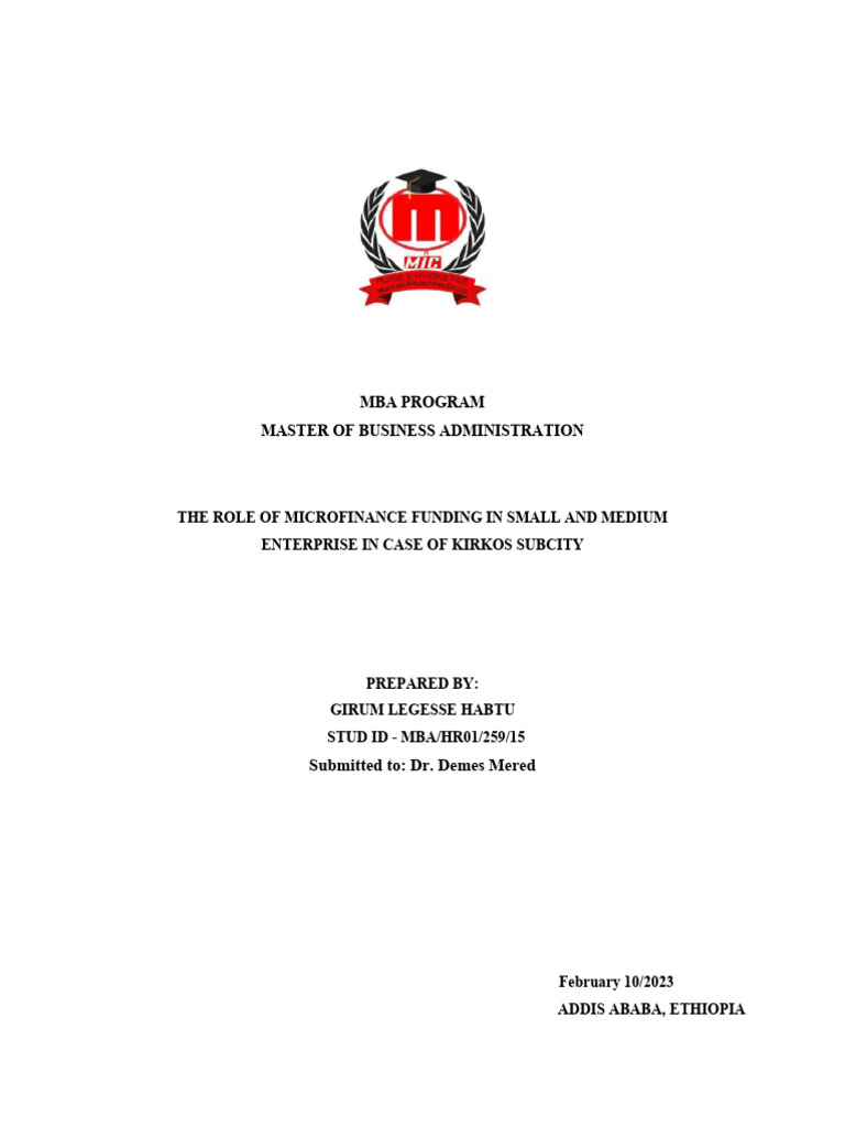 BRM Research Proposal Assignment | PDF | Microfinance | Small And Medium Sized Enterprises