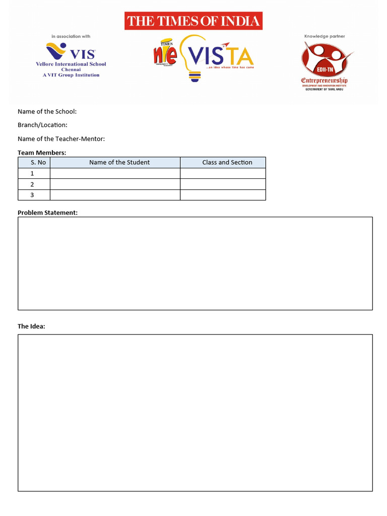 Times NIE Vista Ideathon - Template 2023-24 | PDF | Career & Growth
