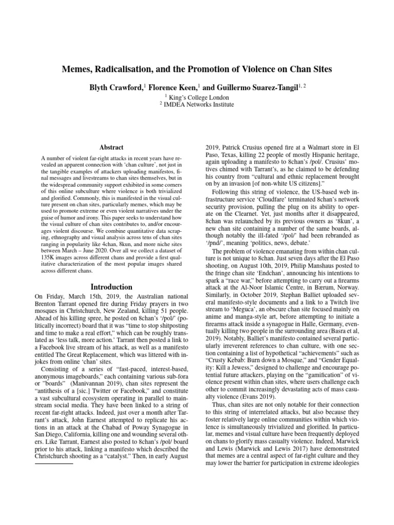 Memes, Radicalisation, and The Promotion of Violence On Chan Sites ...