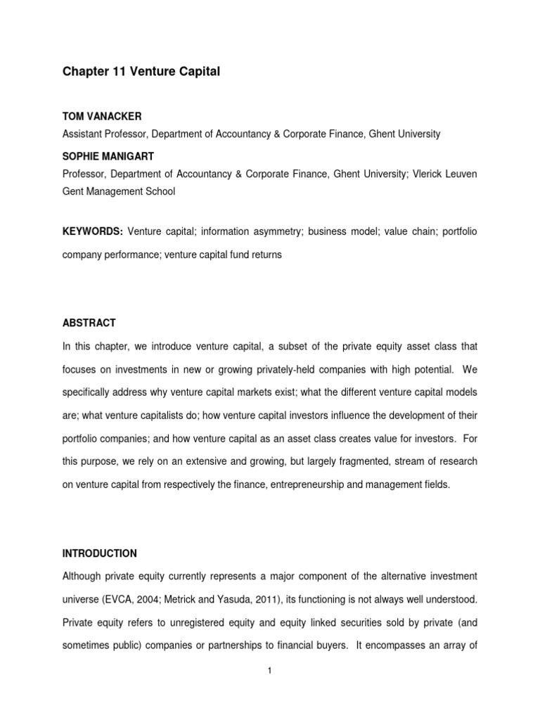 Venturecapital Vanacker Manigart | PDF | Corporate Finance | Venture ...