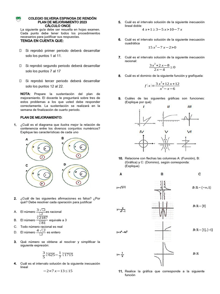 Plan De Mejoramiento 11 2023 Periodo 1 2 3 Pdf Matemáticas
