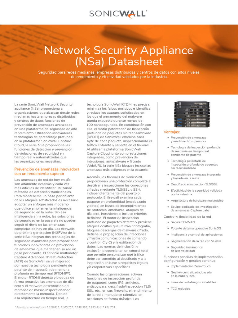 Datasheet Serie Sonicwall Network Security Appliance Nsa | PDF | Cortafuegos (informática ...