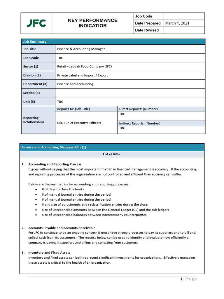 KPIs for Finance & Accounting Managers | PDF | Net Present Value ...