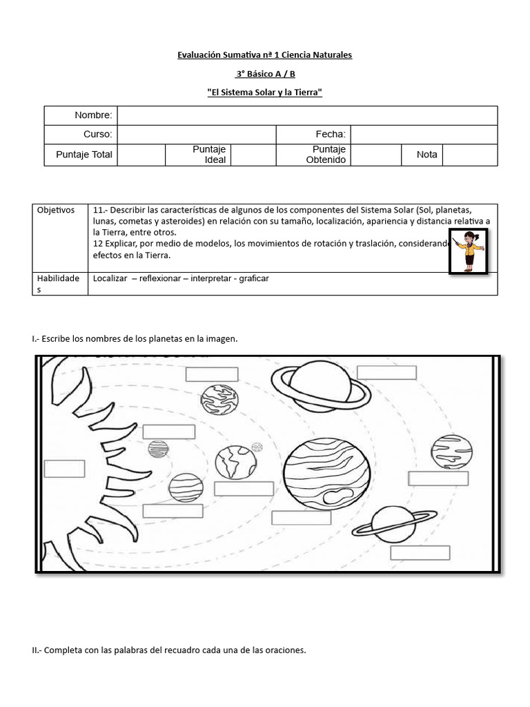 Prueba Ciencia Naturales Sistema Solar | PDF | Tierra | Planetas