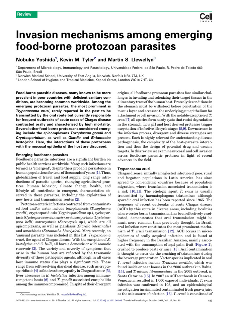 Invasion Mechanisms Among Emerging Food-Borne Protozoan Parasites | PDF ...